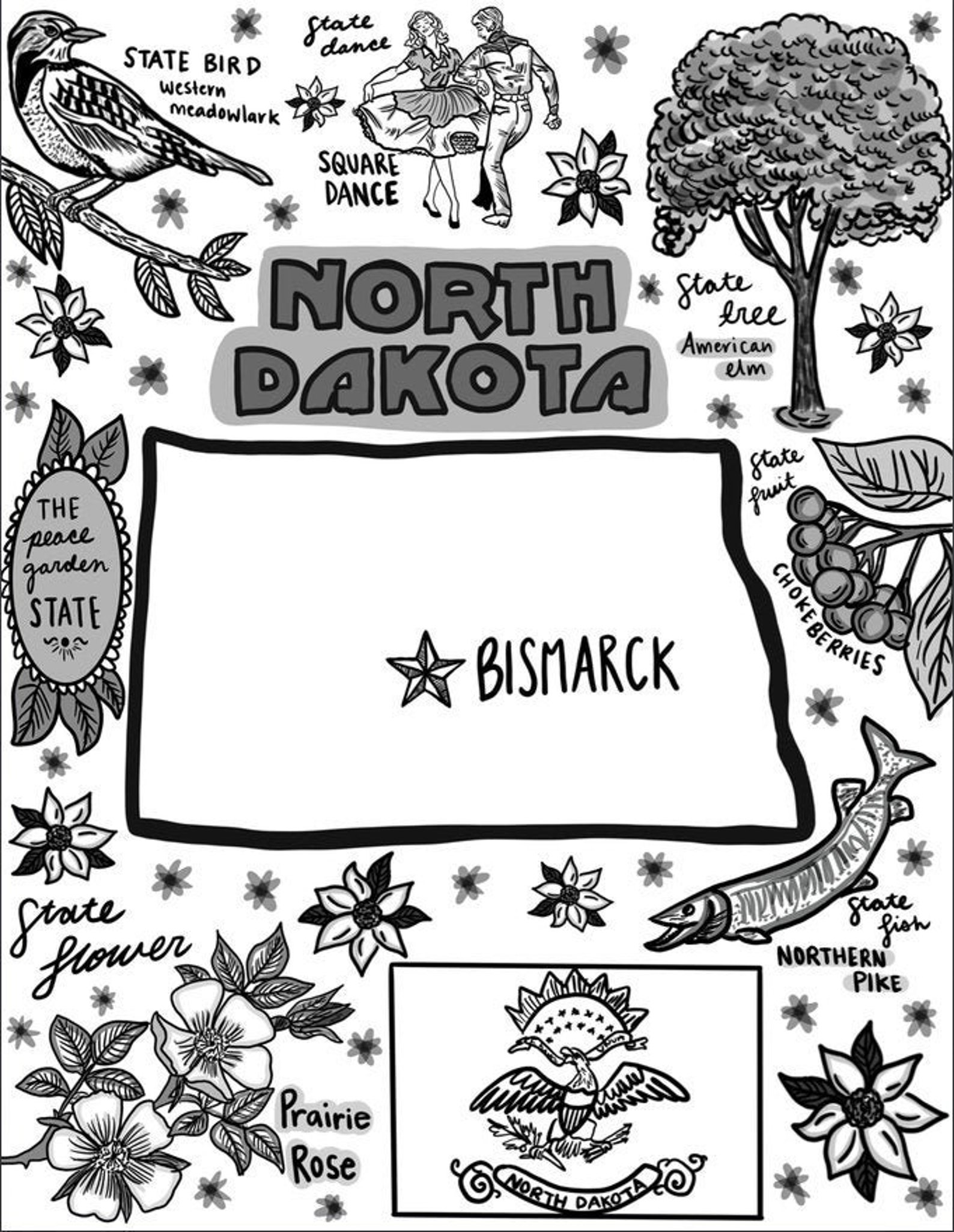 North Dakota Coloring Page - Etsy