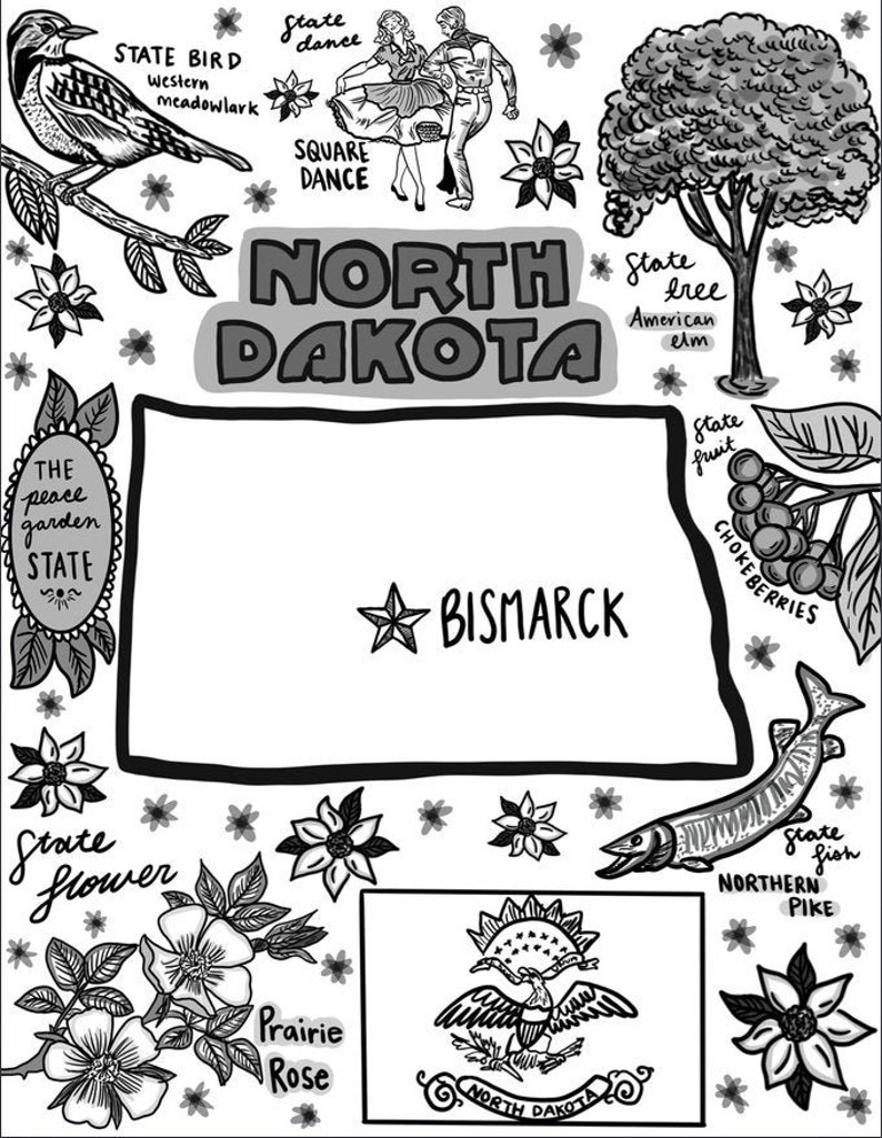 North Dakota Coloring Page - Etsy