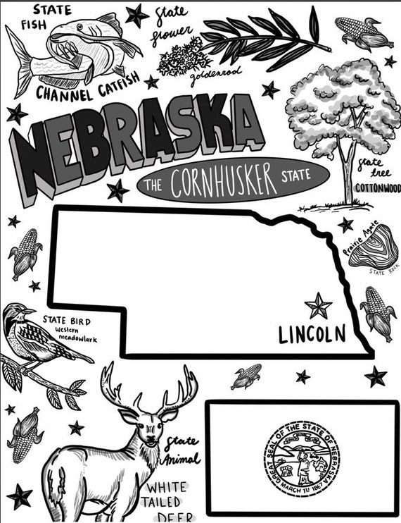 Nebraska Coloring Page | Etsy