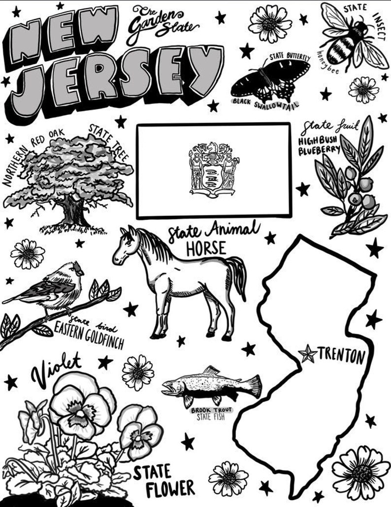 New Jersey Coloring Page - Etsy