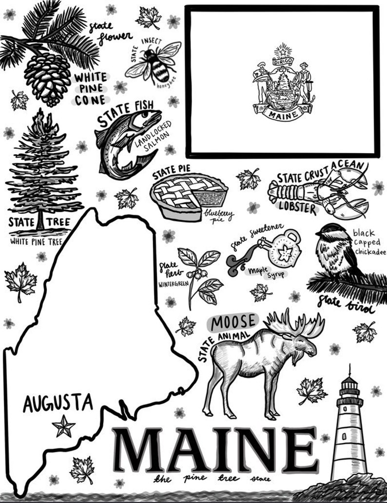 Maine Coloring Page - Etsy