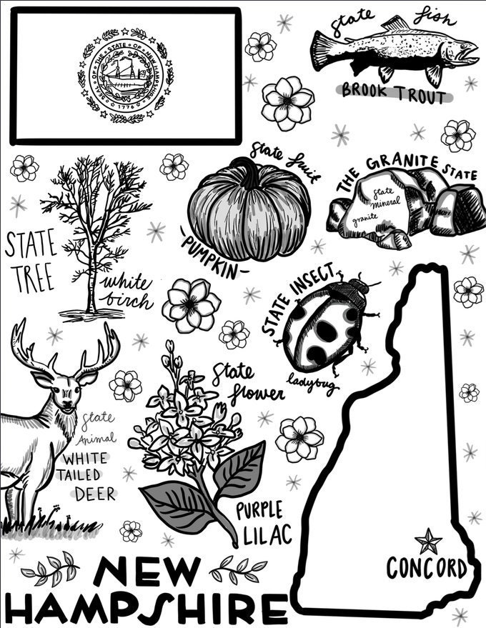 New Hampshire Coloring Page - Etsy