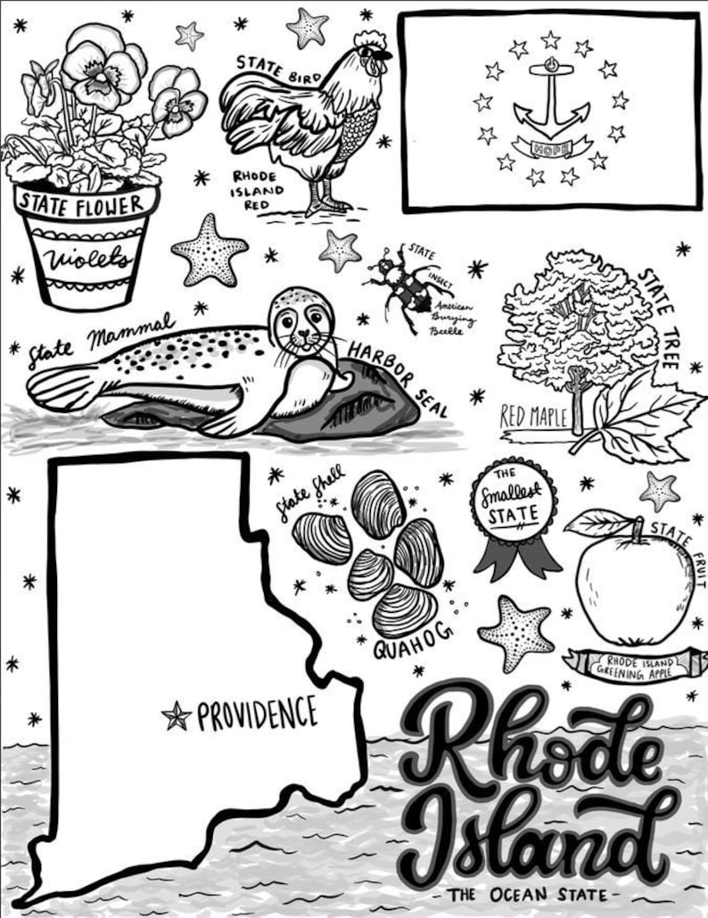 Rhode Island Coloring Page - Etsy