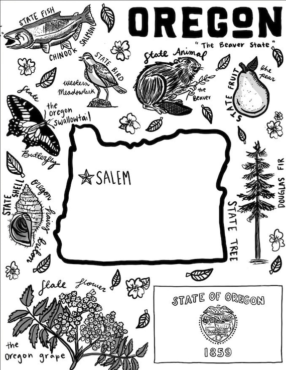 Oregon Coloring Page | Etsy
