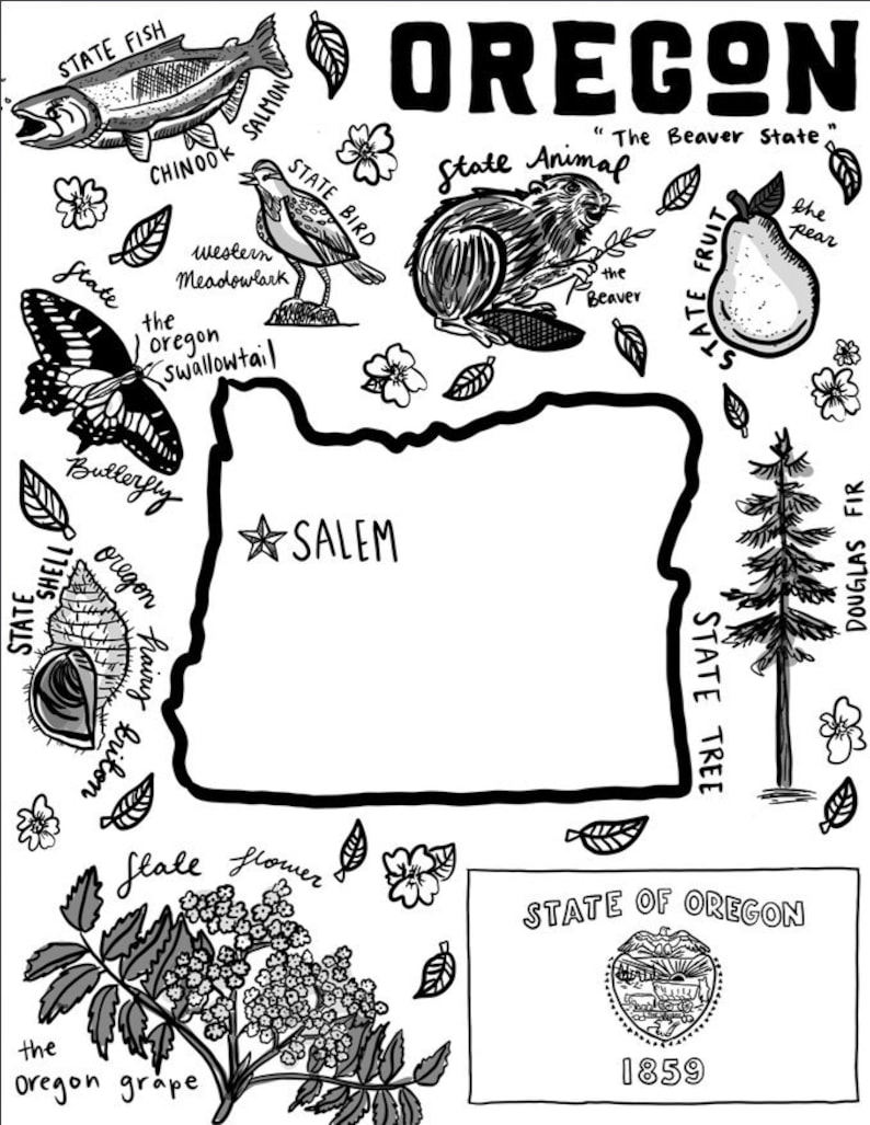 Oregon Coloring Page - Etsy