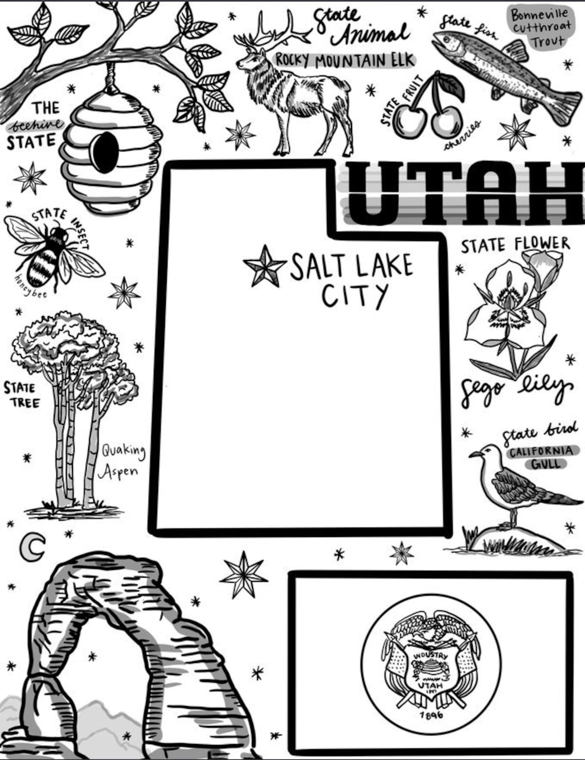 Utah Coloring Pages - Etsy