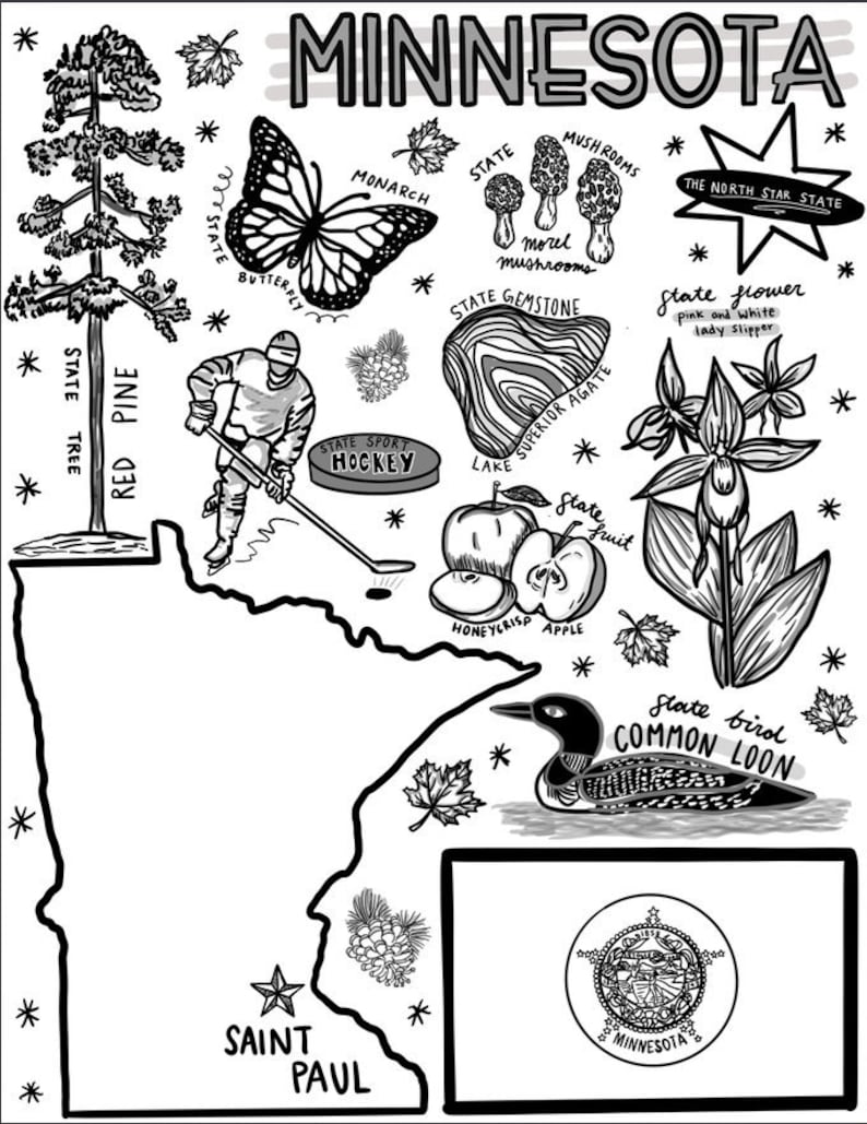 Minnesota Coloring Page - Etsy