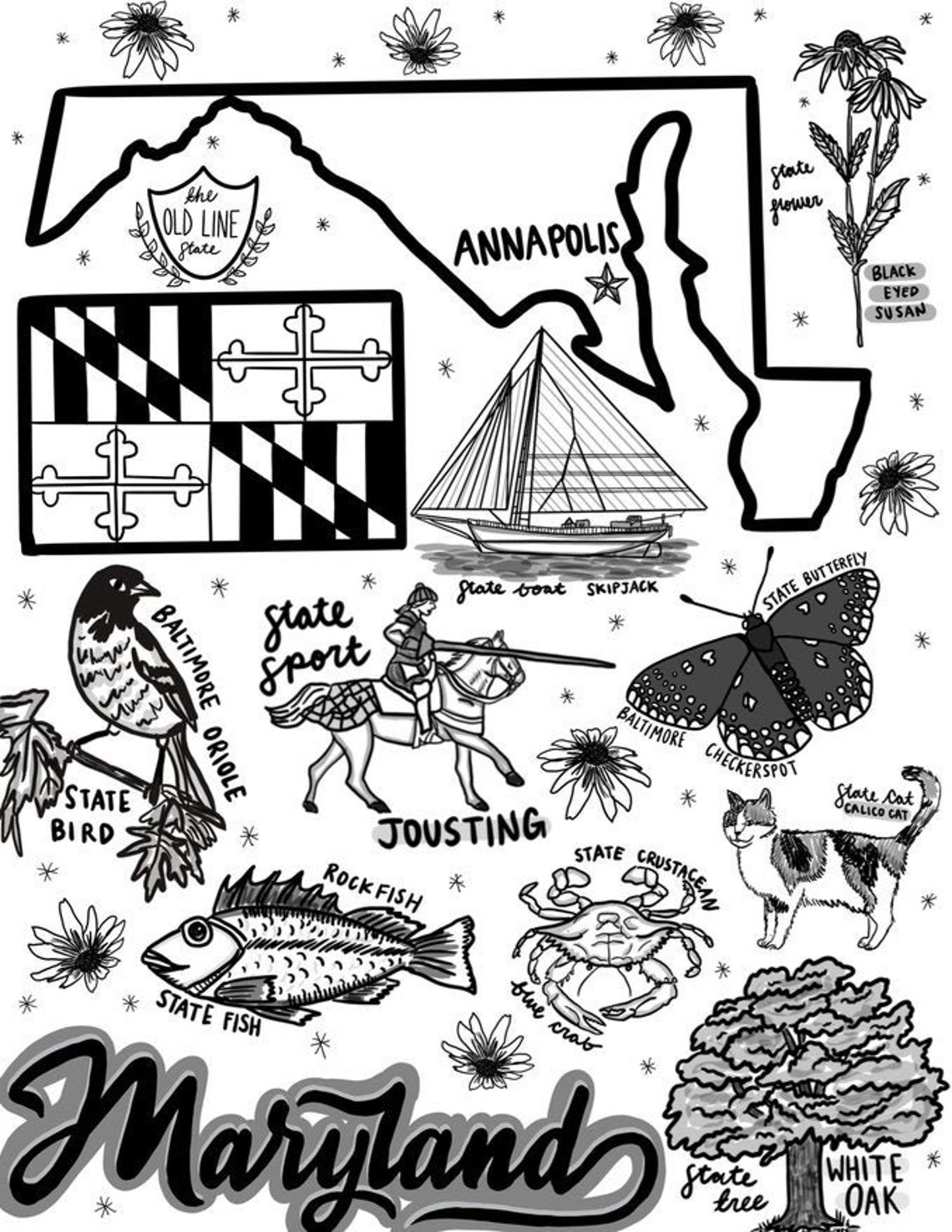 Maryland Coloring Page - Etsy