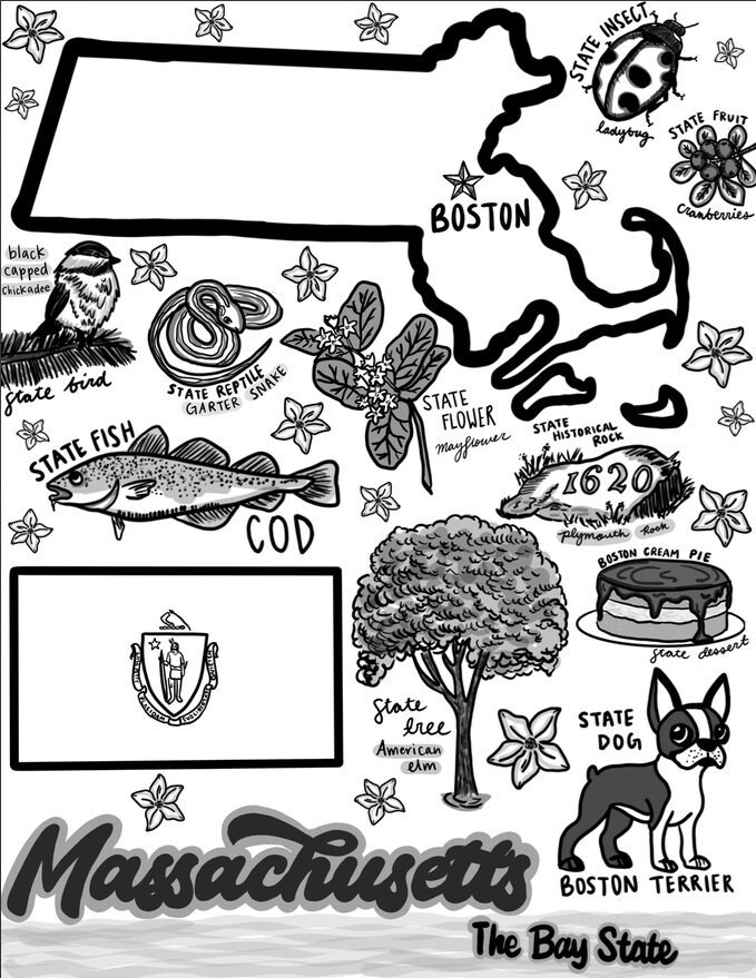 Massachusetts Coloring Page - Etsy
