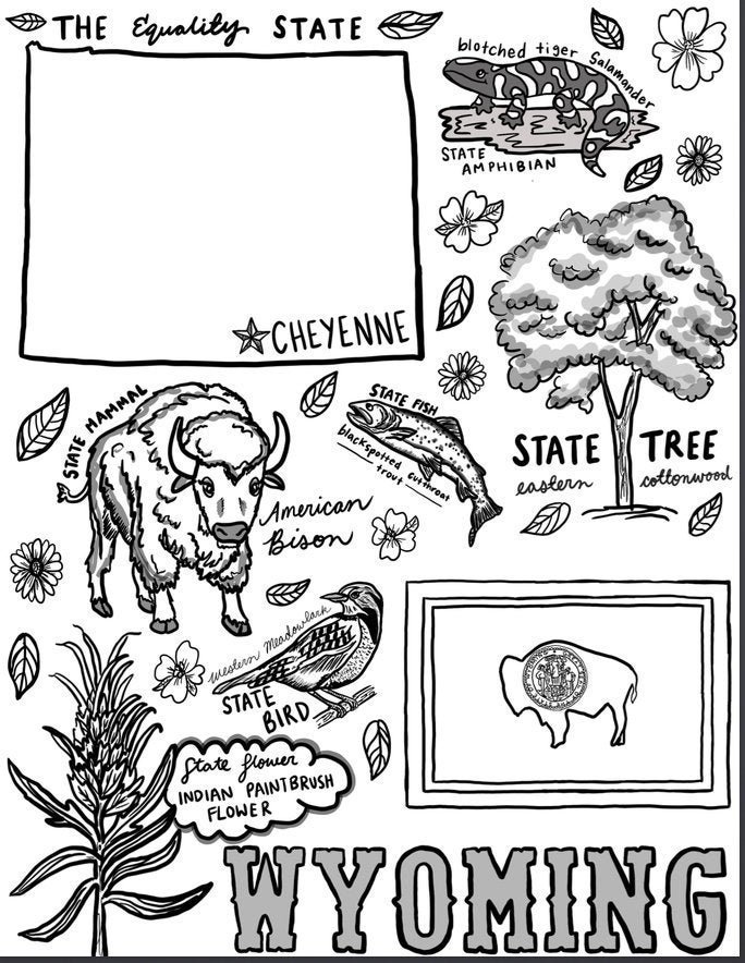 Wyoming Coloring Page - Etsy