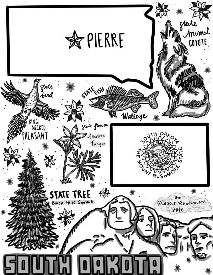 South Dakota Coloring Page - Etsy