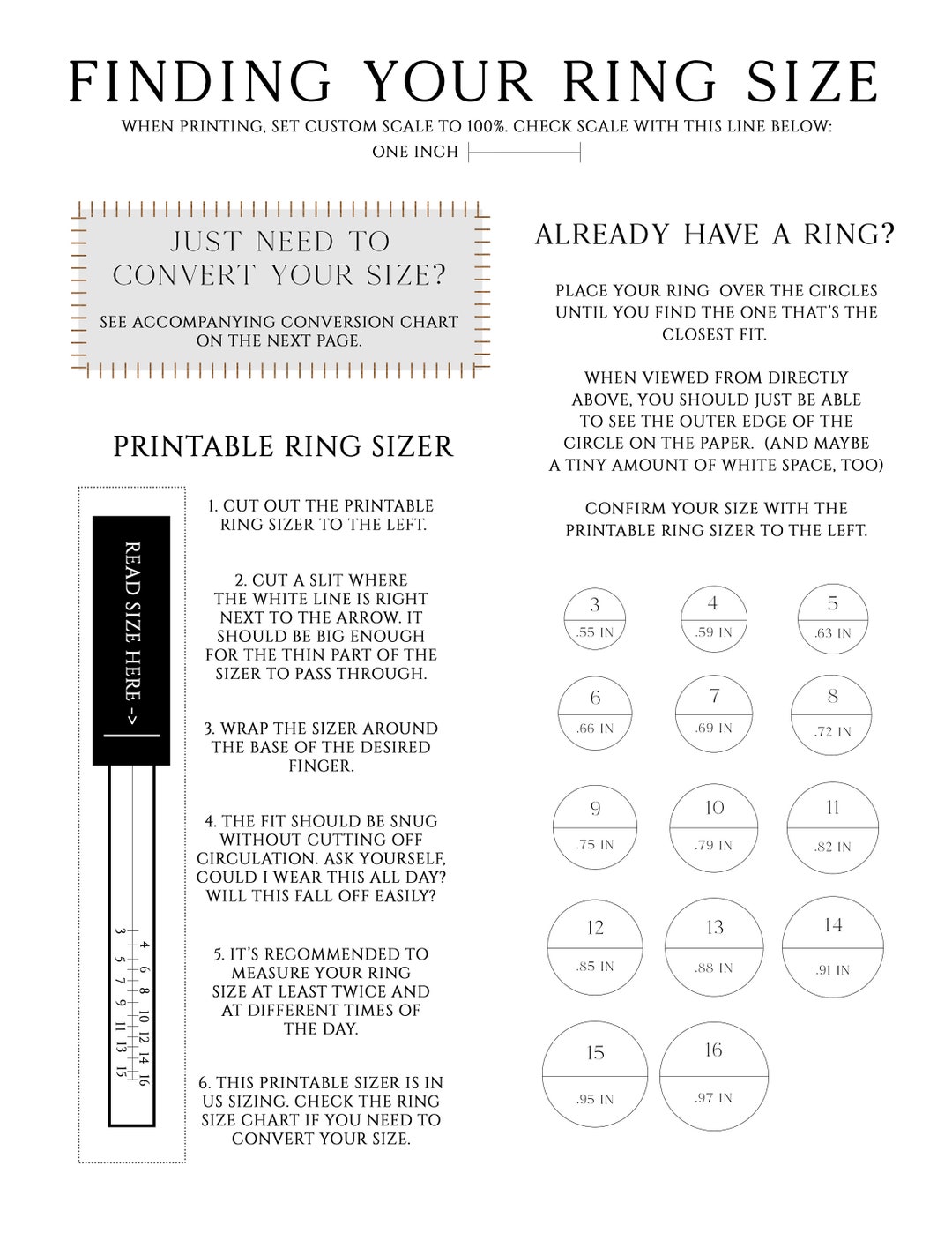 Ring Size Guide - Ring Size Chart, Ring Sizer, Ring Sizing Tool, Ring ...