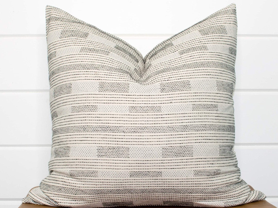Hmong Striped Pillow Cover - Grey and Cream - Same Fabric on Both Sides ...