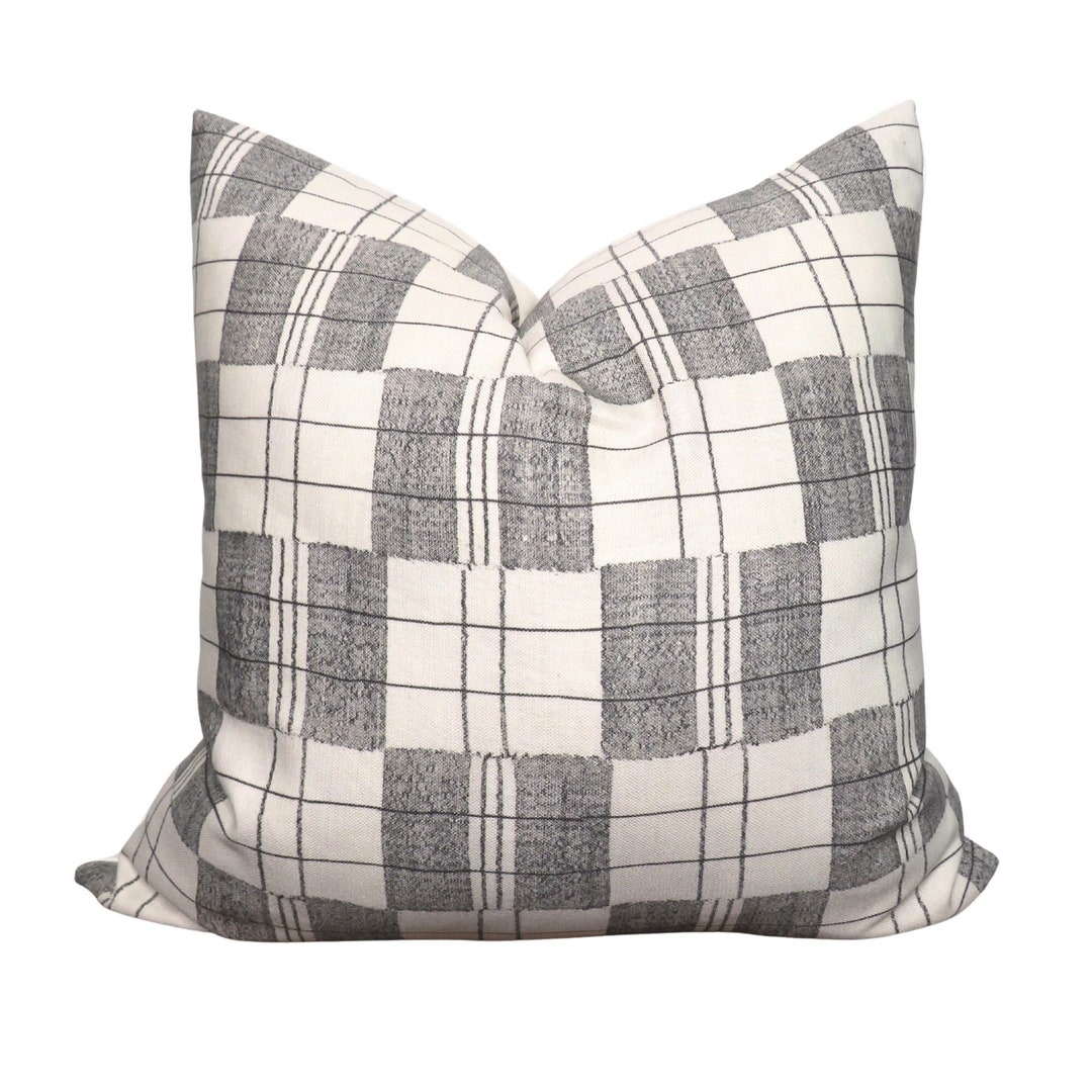 Charcoal Plaid Pillow Cover: St. Frank Mossi Fabric & Cream Linen - Etsy