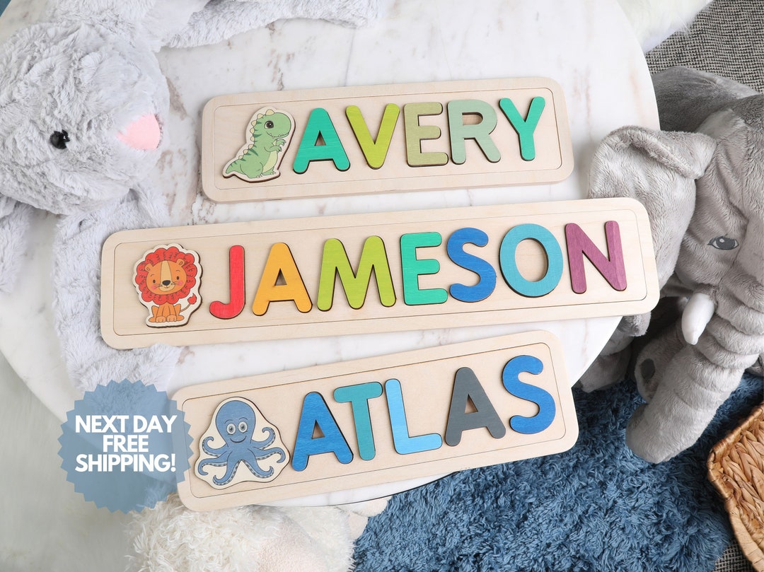 Personalized Name Puzzle With Animals Baby, Toddler, Kids Toys Wooden ...