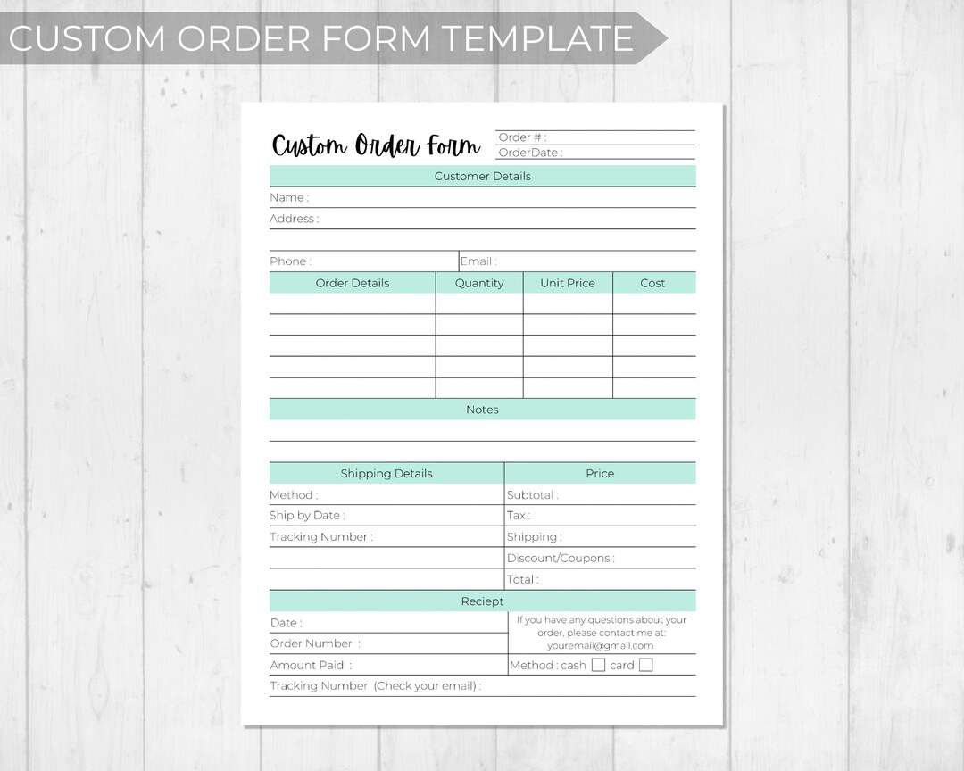 Custom Order Form Template Handmade Business Custom Order Form Craft ...