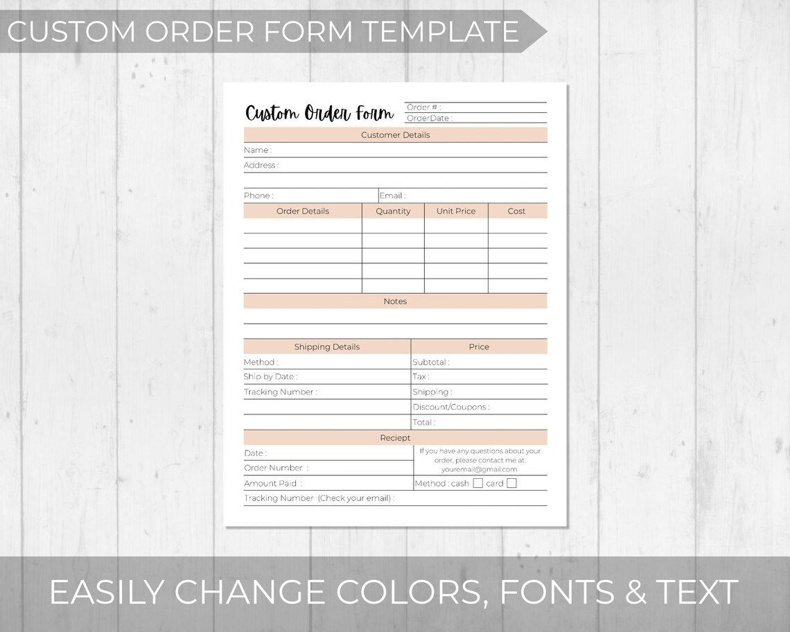 Custom Order Form Template Handmade Business Custom Order Form Craft ...