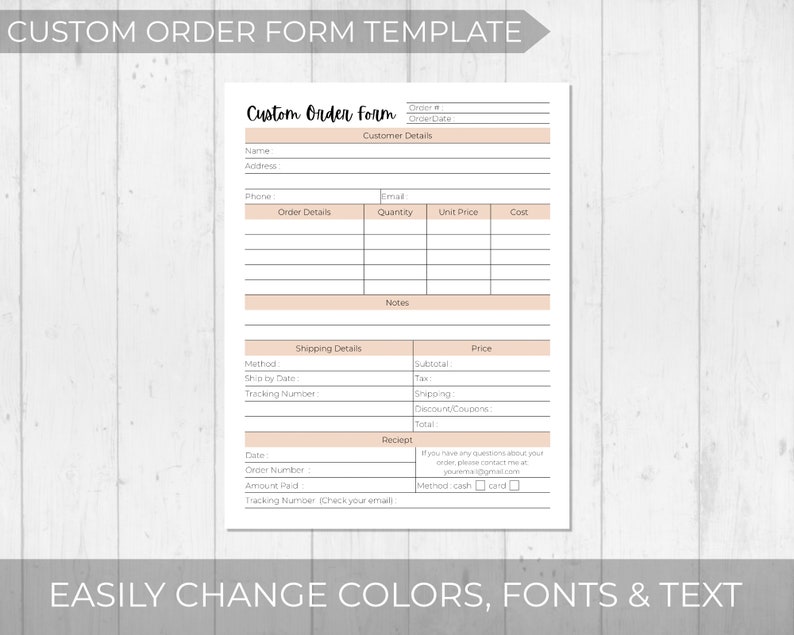 Custom Order Form Template Handmade Business Custom Order Form Craft ...