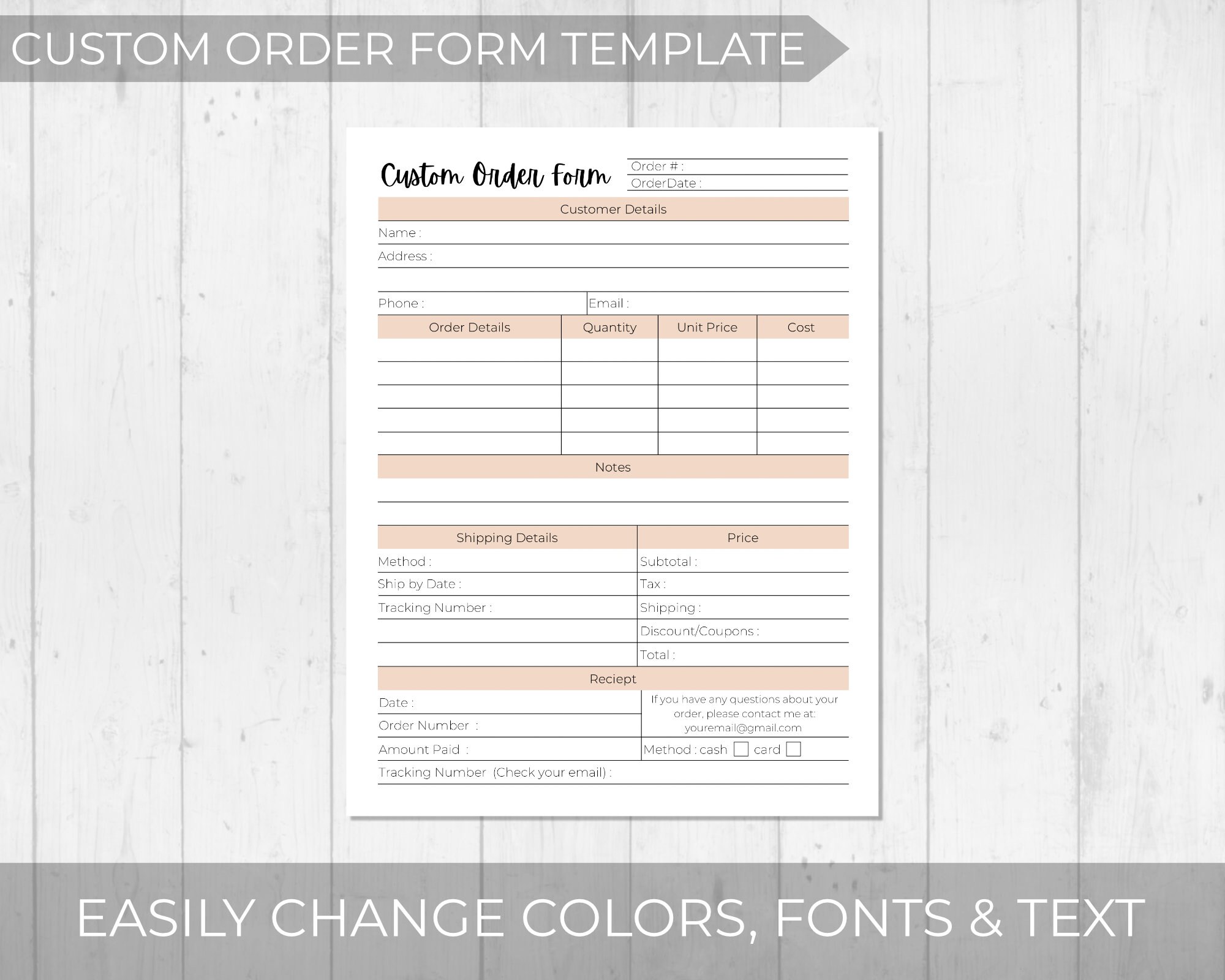Custom Order Form Template Handmade Business Custom Order Form Craft ...