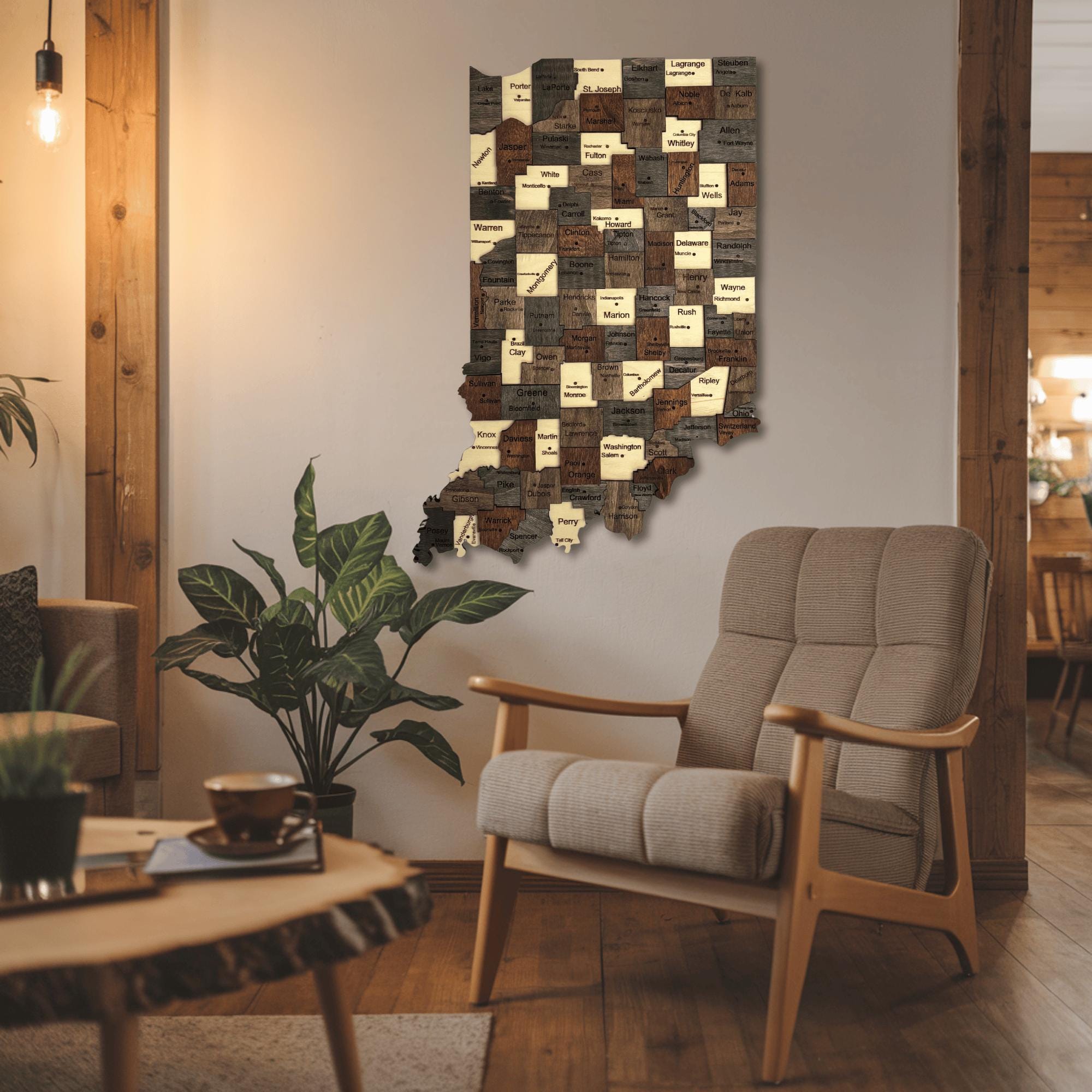 3D Wooden Indiana Map Wall Art – Rustic Hoosier State Decor for Home ...