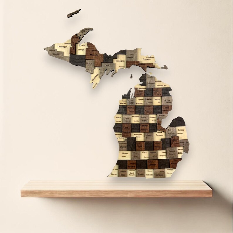 3D Wooden Michigan Map, , Wooden Map Shaped Michigan, Michigan Map Wall ...
