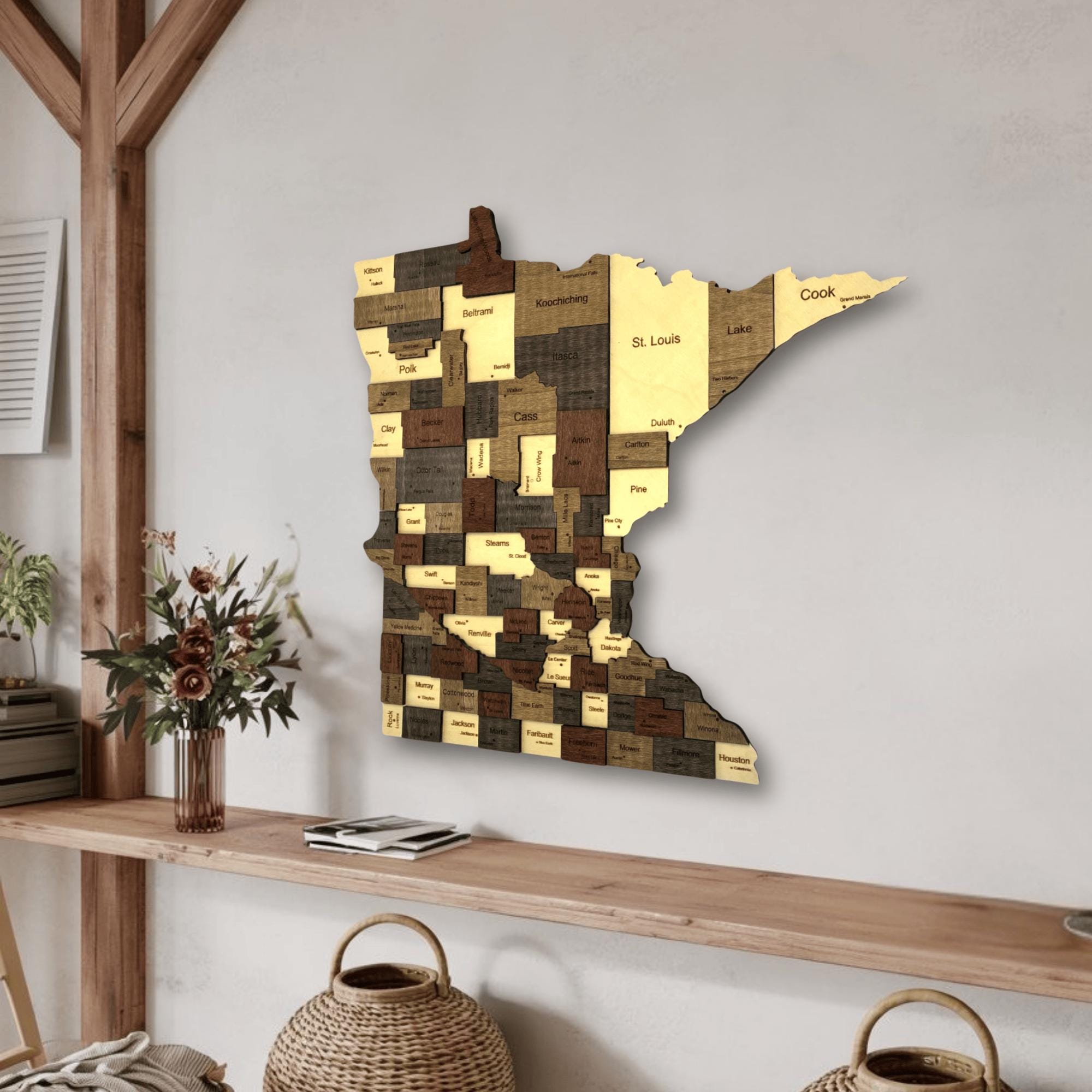 3D Wooden Minnesota Map Wall Art – Rustic North Star State Decor for ...