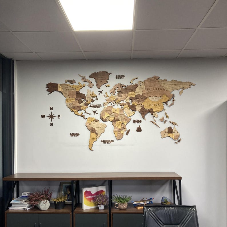 Handcrafted Wooden World Map Wall Art – Rustic Office & Home Decor ...