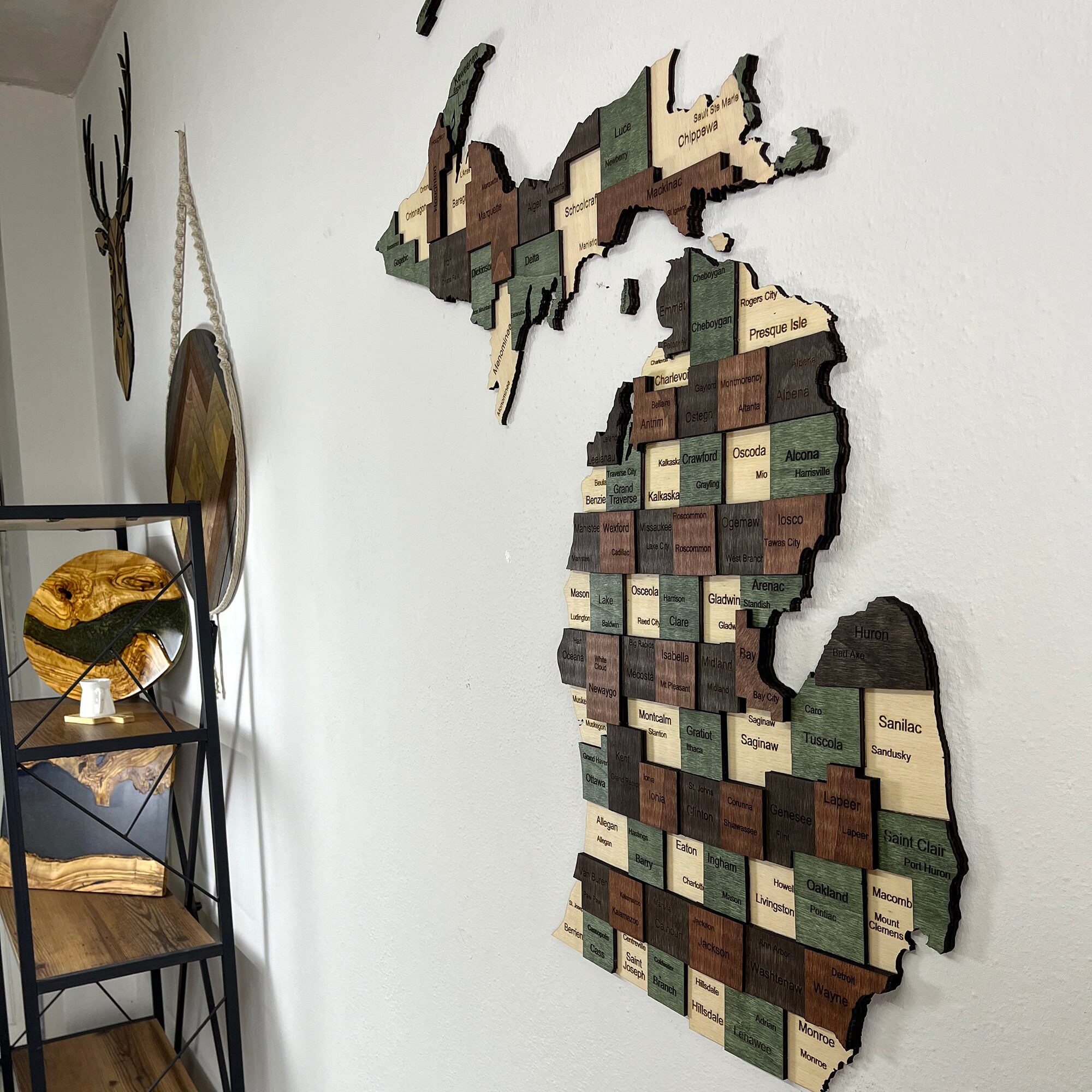 3D Wooden Michigan Map, , Wooden Map Shaped Michigan, Michigan Map Wall ...