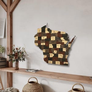 3D Wooden Wisconsin Map Wall Art – Rustic Badger State Decor for Home ...