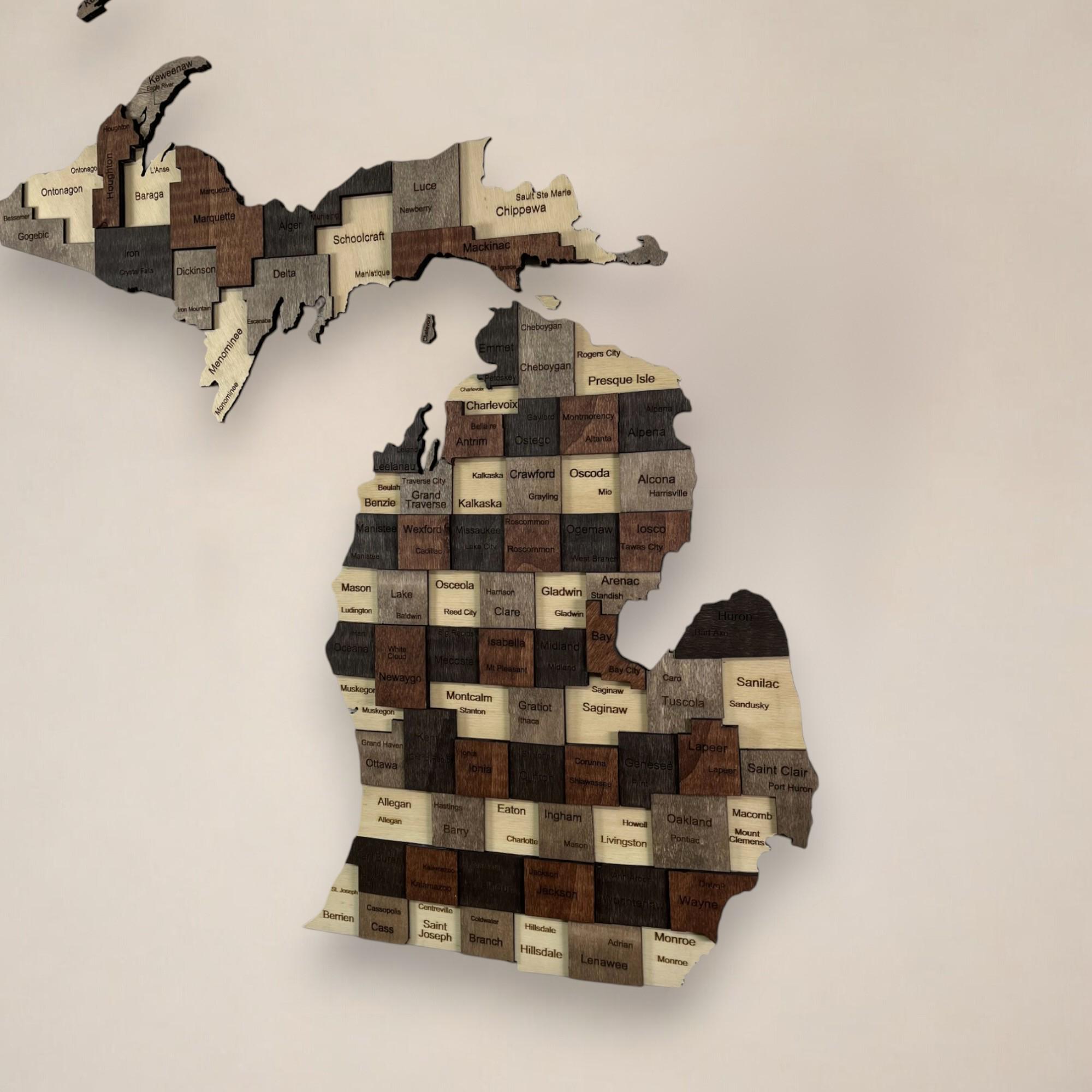 3D Wooden Michigan Map, , Wooden Map Shaped Michigan, Michigan Map Wall ...