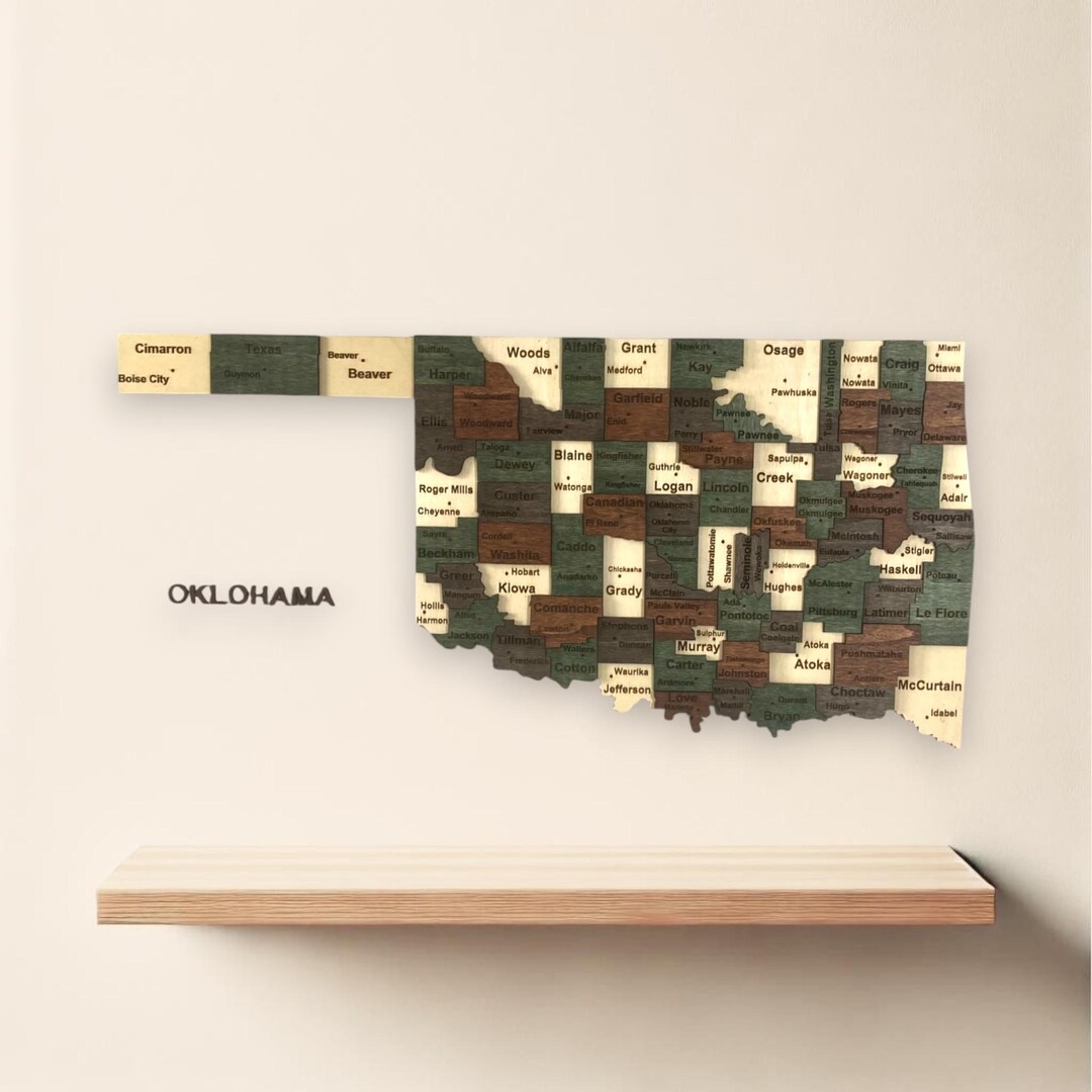 3D Wooden Oklahoma Map - 3D Oklahoma Rustic Wall Art - Wooden Oklahoma ...