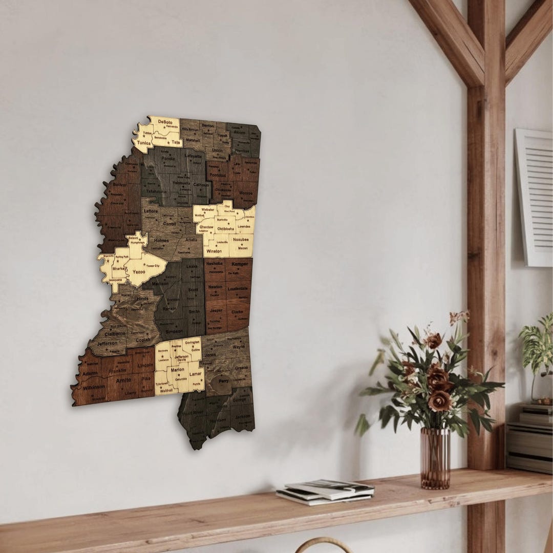 3D Wooden Mississippi Map Wall Art – Rustic Magnolia State Decor for ...