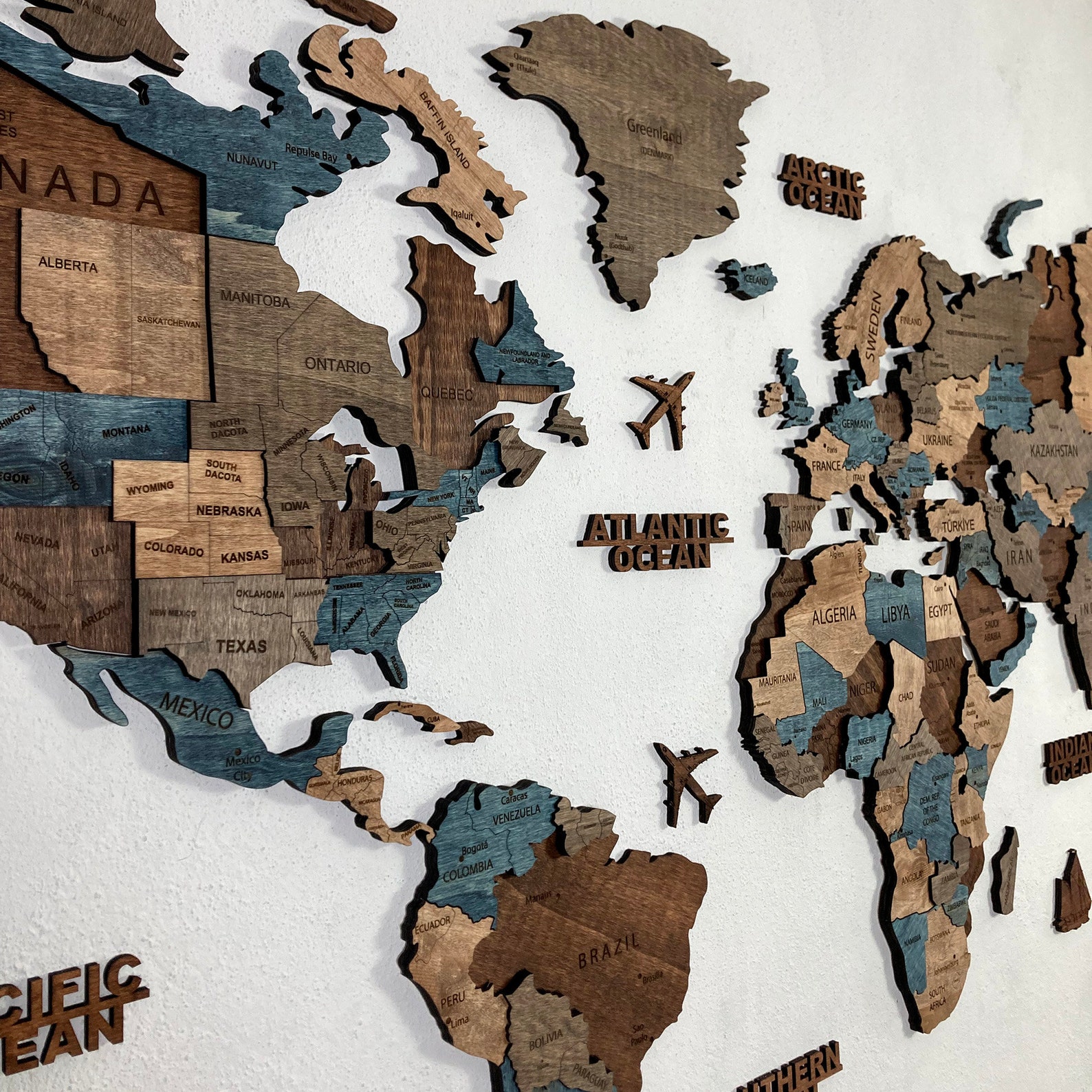 Wooden World Map, Office Wall Decoration, 3D Map, Eco-friendly Wall ...