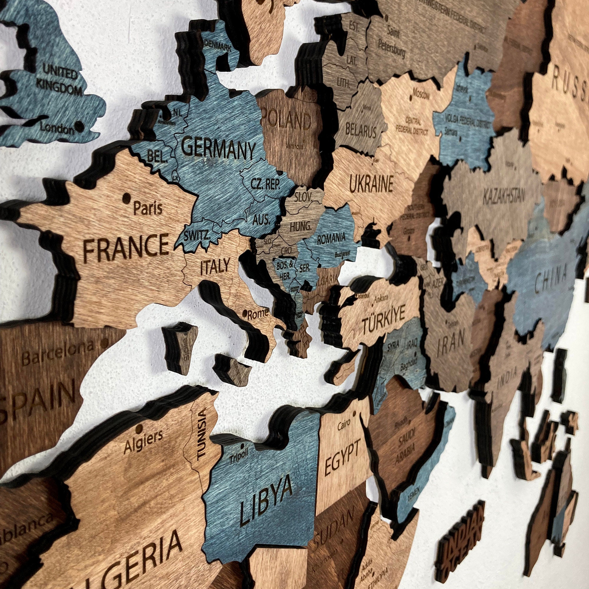 Wooden World Map, Office Wall Decoration, 3D Map, Eco-friendly Wall ...