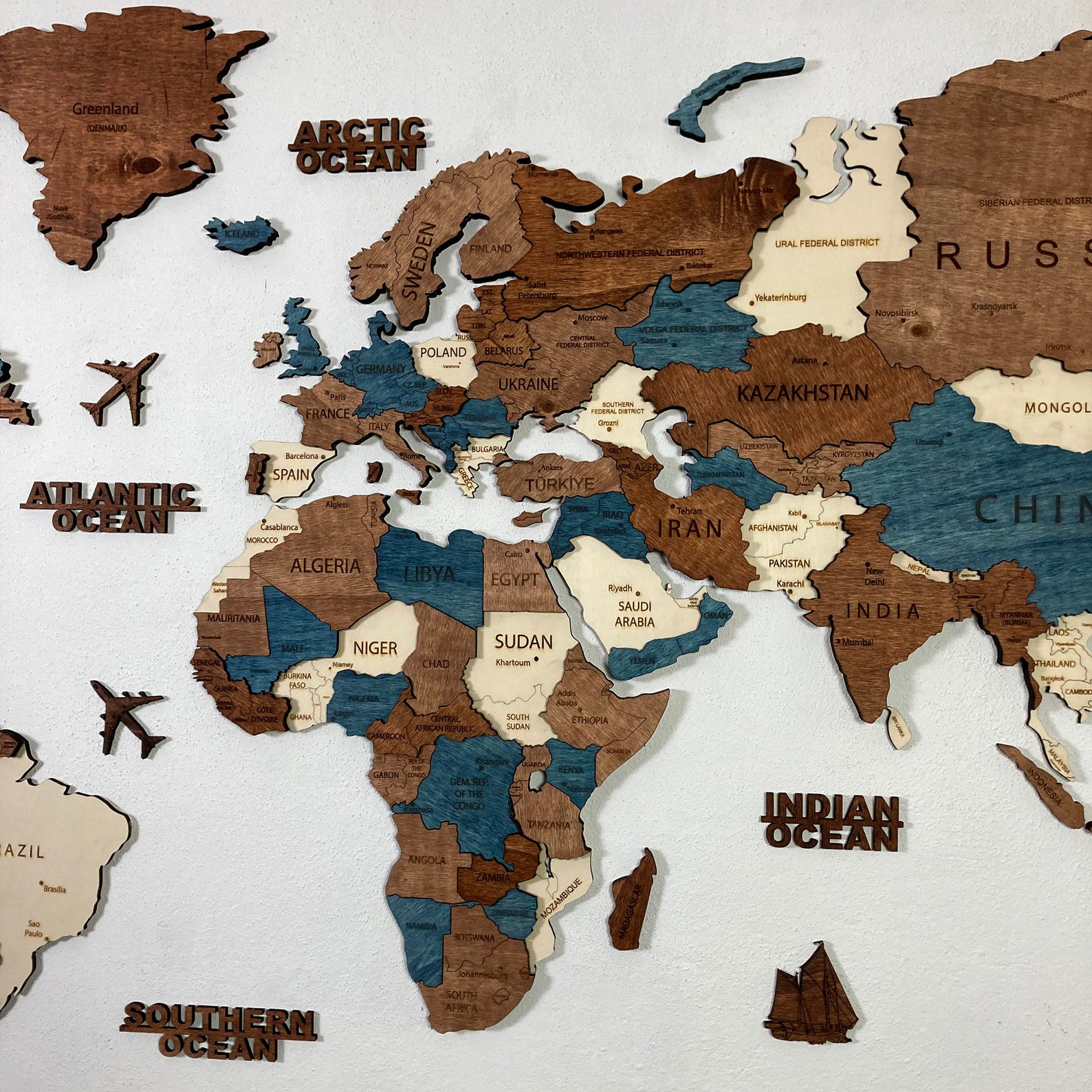 Wooden World Map, 3D Wall Map, Wooden Wall Decoration, Christmas Gift ...