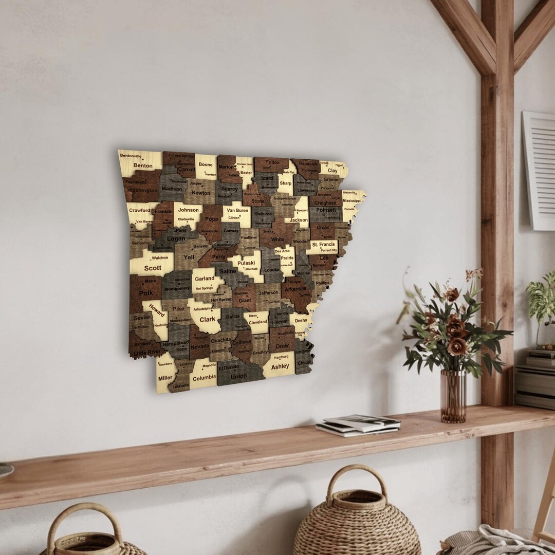 3D Wooden Arkansas Map Wall Art – Rustic Natural State Decor for Home ...