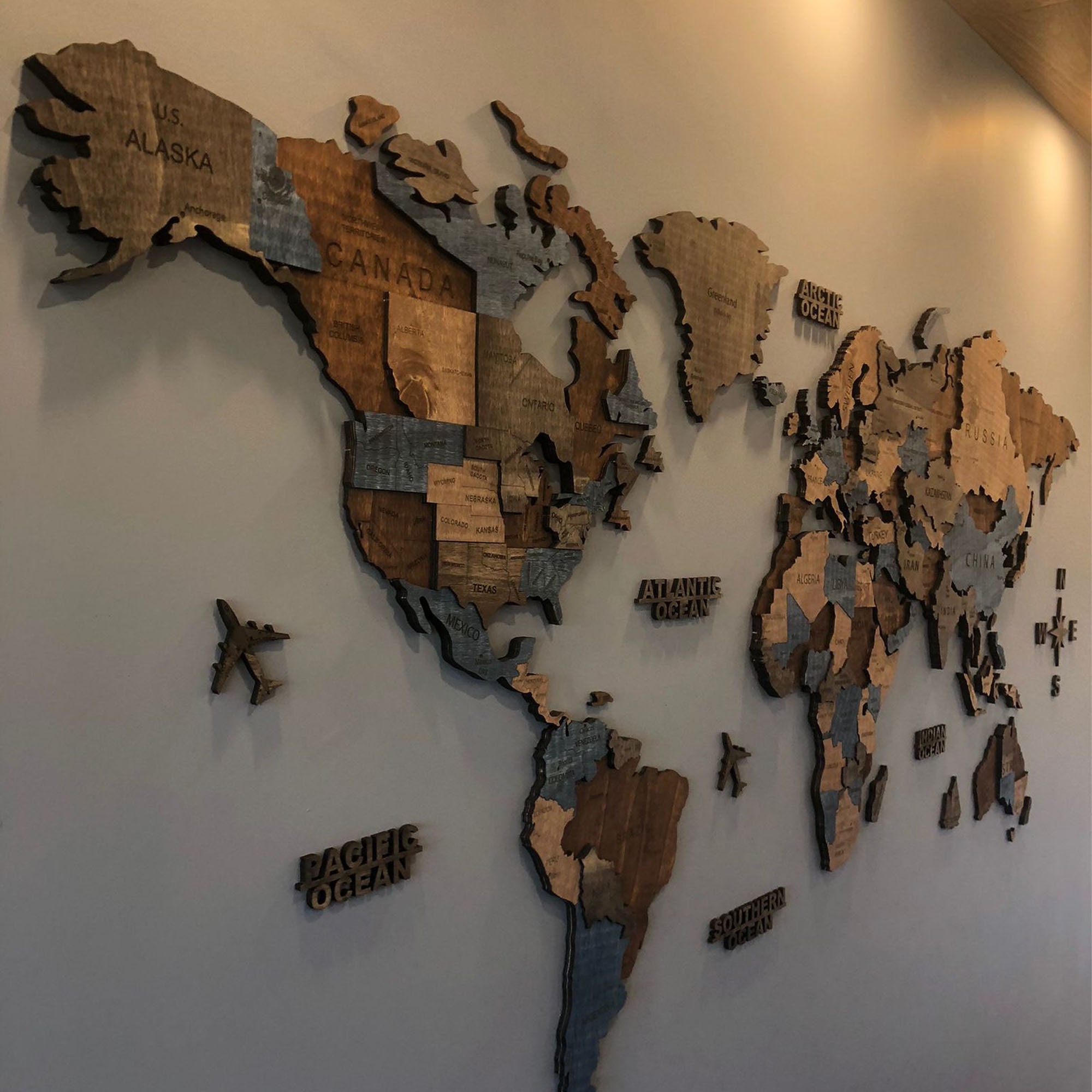 Wooden World Map, Office Wall Decoration, 3D Map, Eco-friendly Wall ...