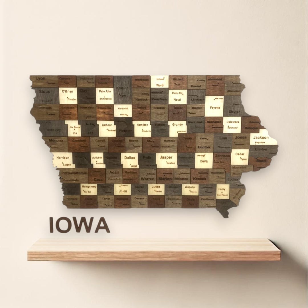 3D Wooden Iowa Map | 3D Iowa Rustic Wall Art | State Map Wood Decor ...