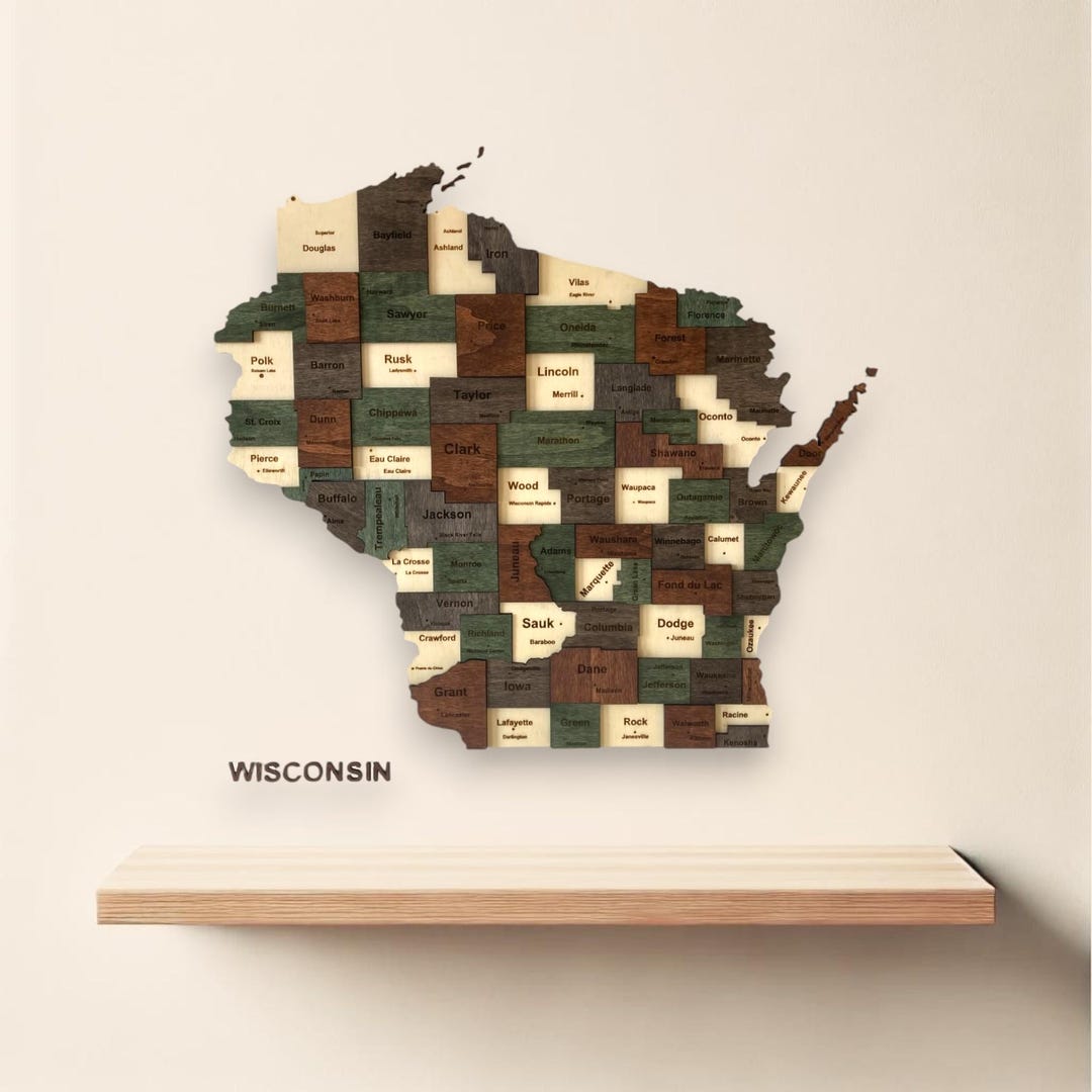 3D Wooden Wisconsin Map Wall Art – Rustic Badger State Decor for Home ...