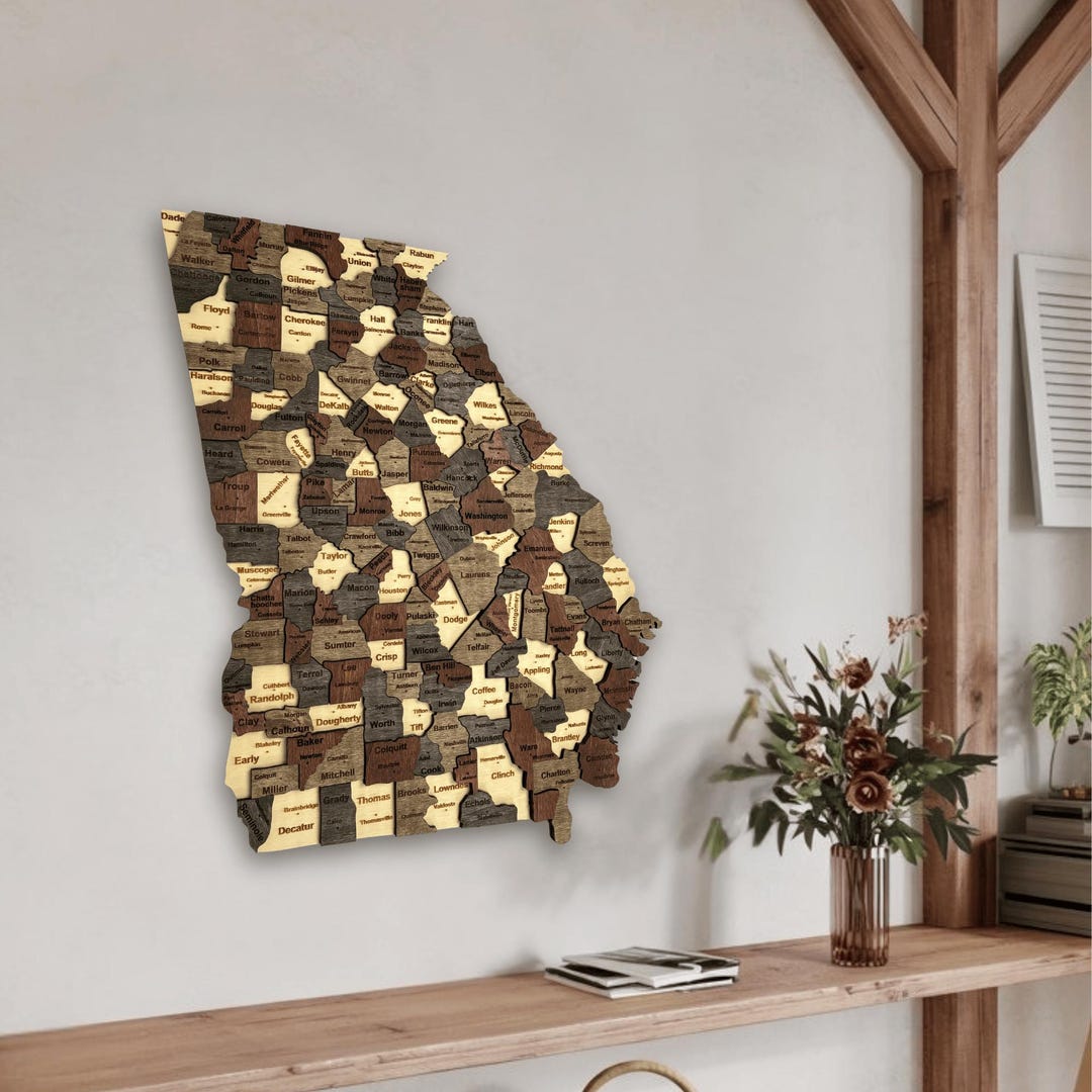 3D Wooden Georgia Map Wall Art – Rustic Peach State Decor for Home ...
