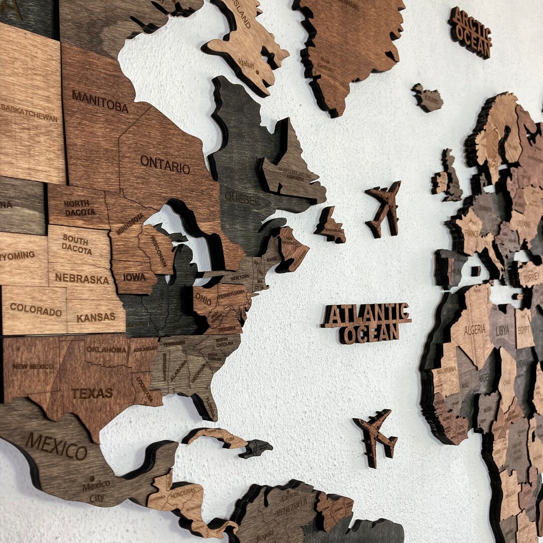 Wooden World Map 3d, Wall Art, Wall Decor, Wooden Art, Office Wall ...