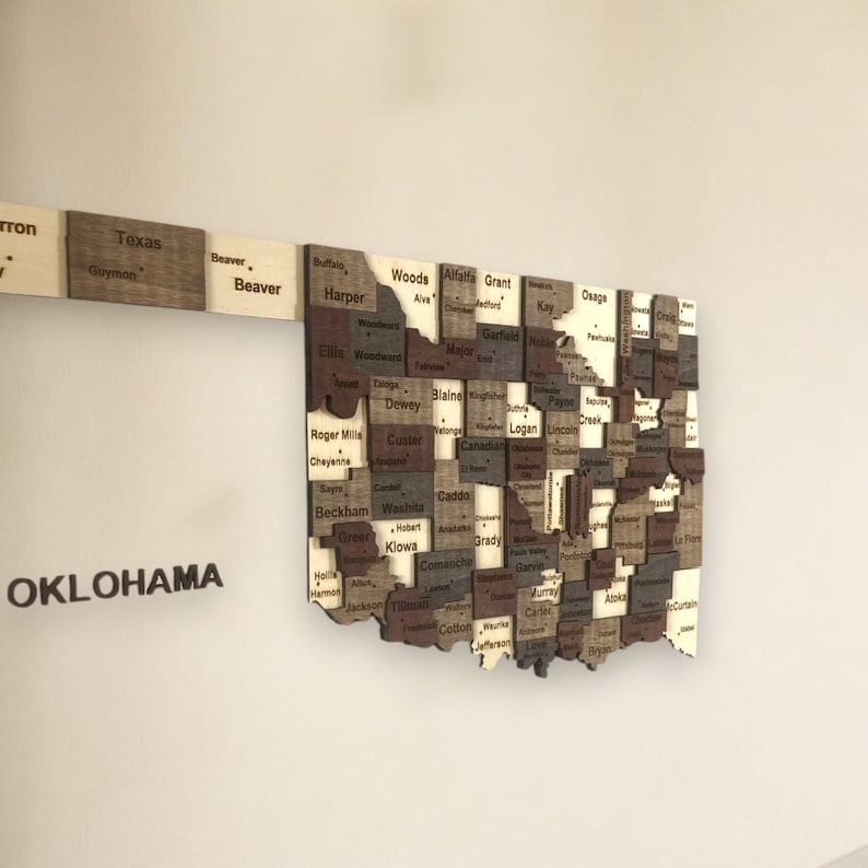 3D Wooden Oklahoma Map Wall Art – Rustic Sooner State Decor for Home ...