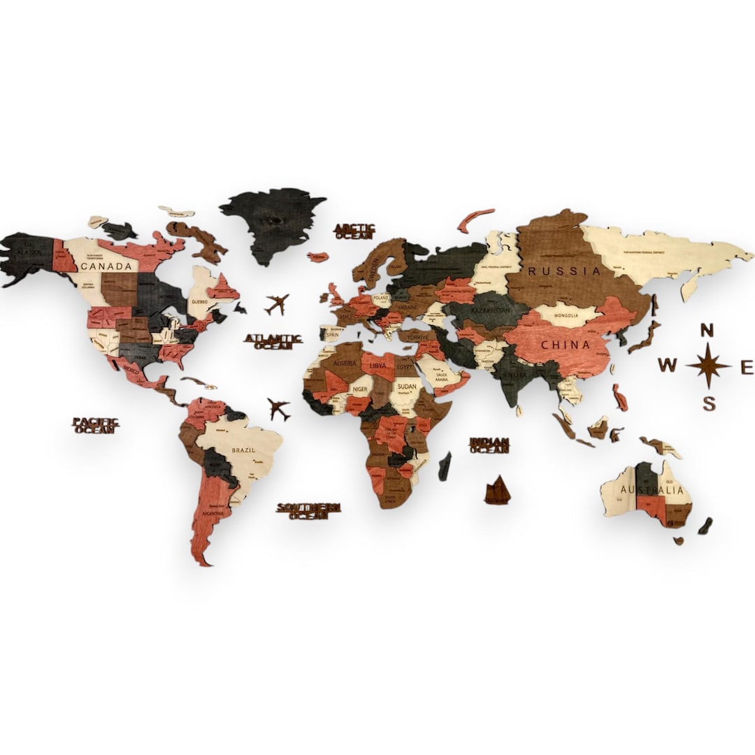 Artistic 3D Wooden World Map Handcrafted Wall Decor for Upscale Homes ...