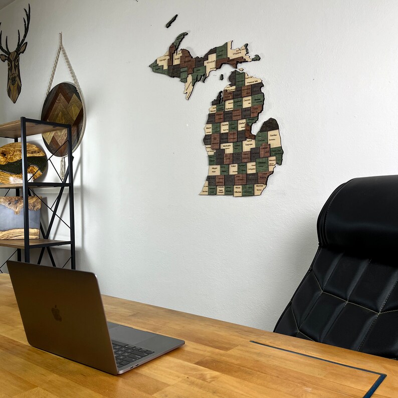 3D Wooden Michigan Map, , Wooden Map Shaped Michigan, Michigan Map Wall ...