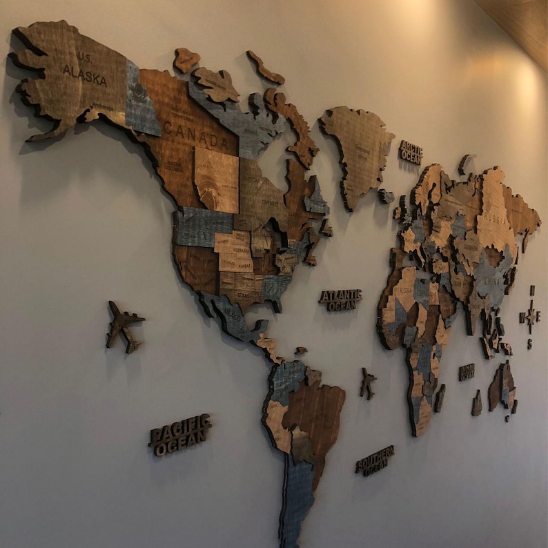 Handcrafted Wooden World Map Wall Art – Rustic Office & Home Decor ...