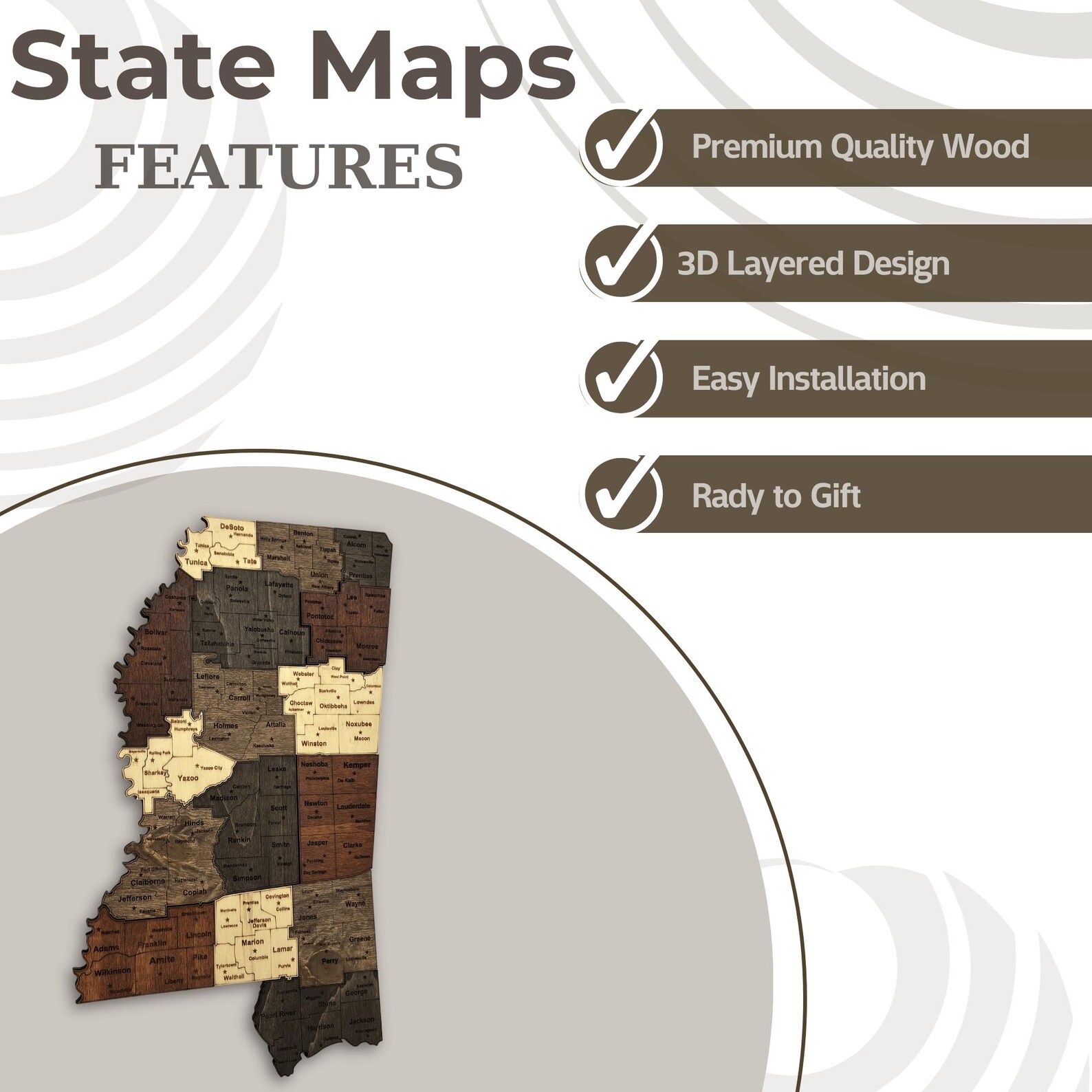 3D Wooden Mississippi Map Wall Art – Rustic Magnolia State Decor for ...