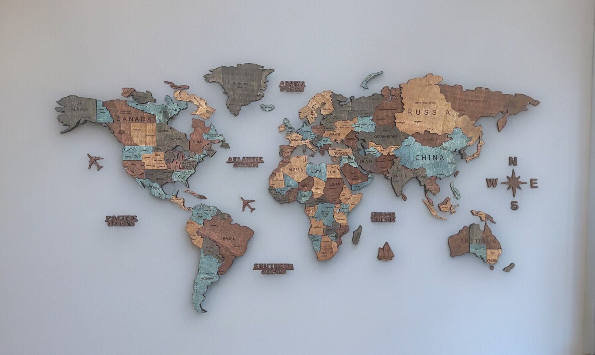 Wooden World Map, Office Wall Decoration, 3D Map, Eco-friendly Wall ...
