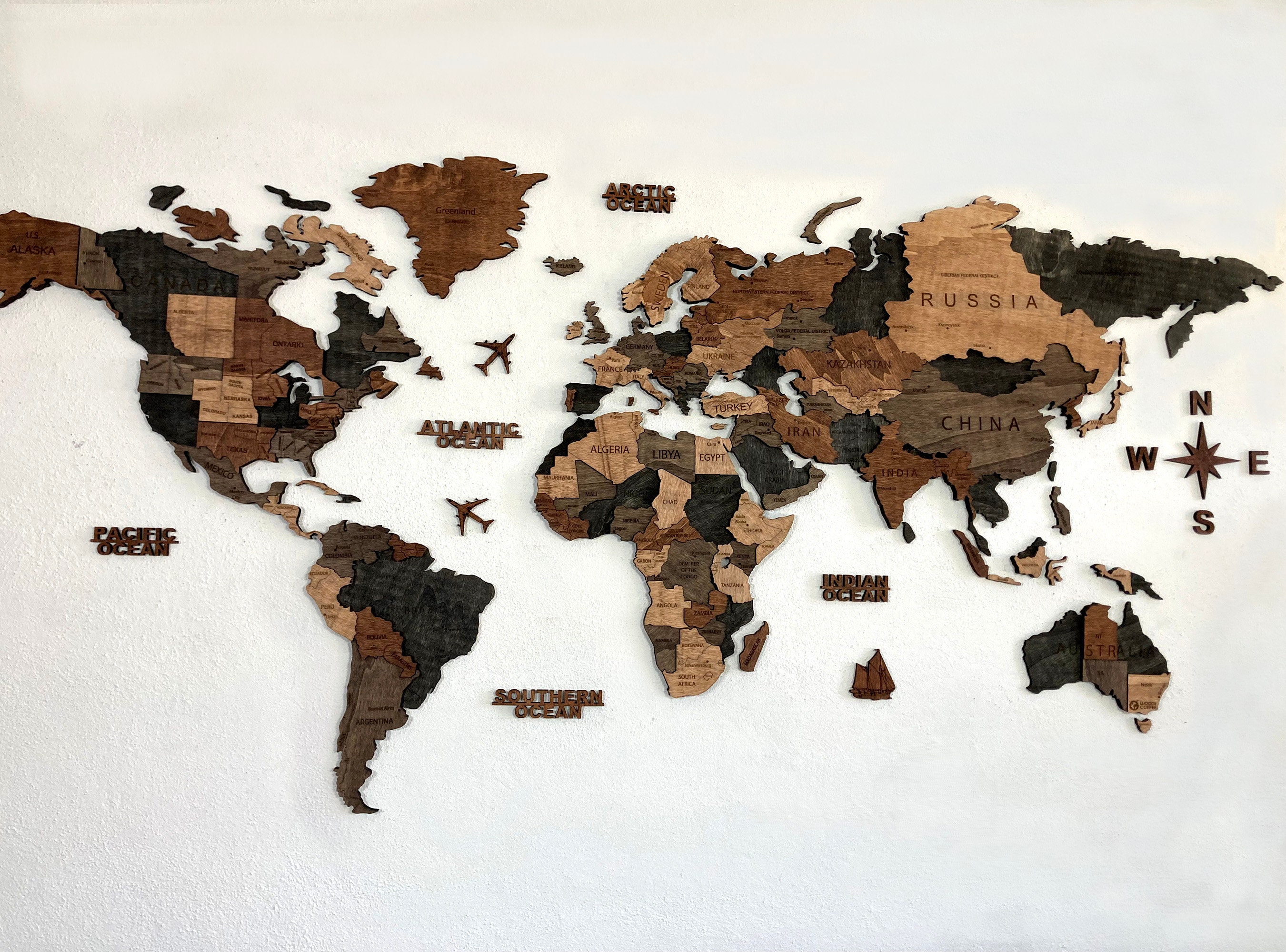 Wooden World Map 3d, Wall Art, Wall Decor, Wooden Art, Office Wall ...