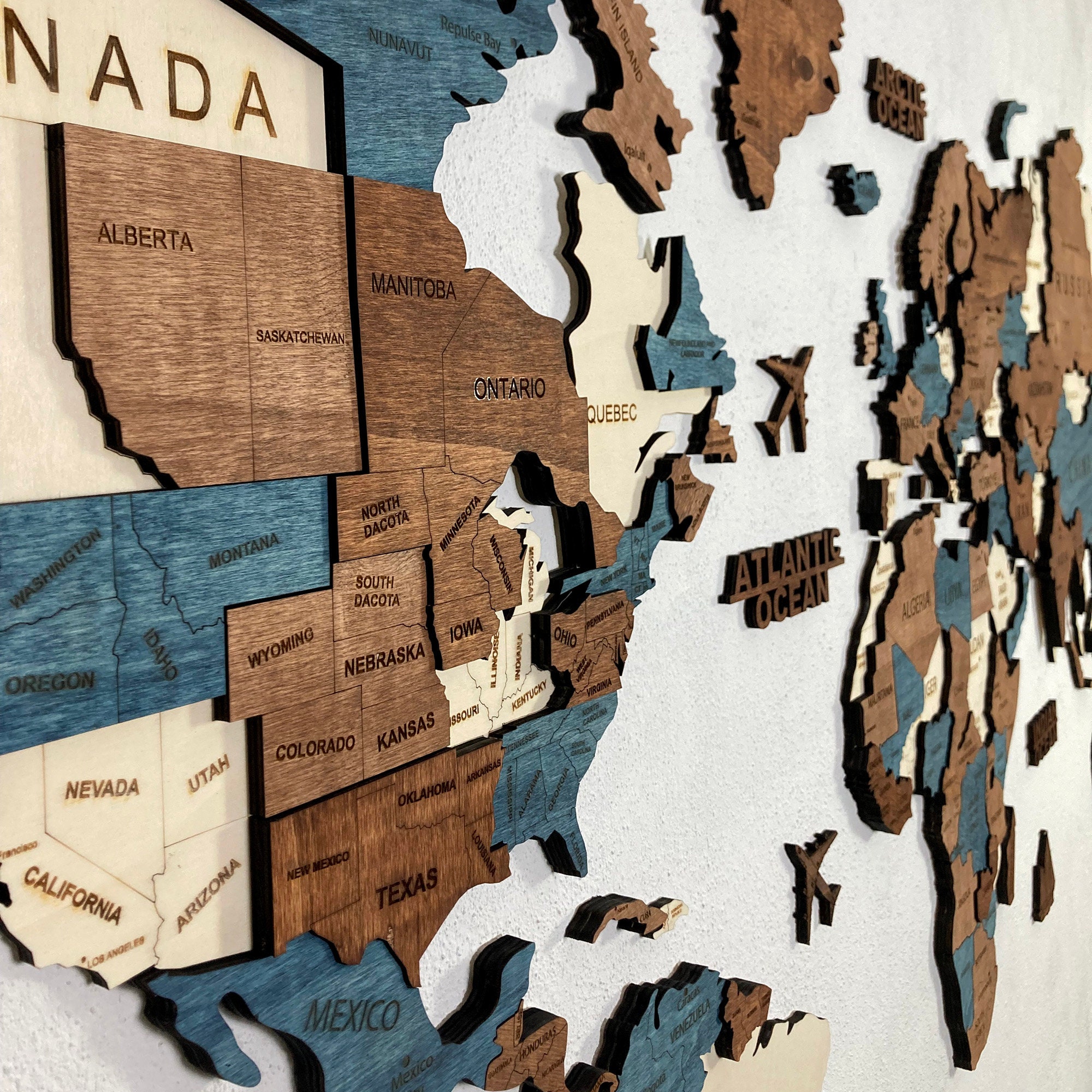Wooden World Map, 3D Wall Map, Wooden Wall Decoration, Christmas Gift ...