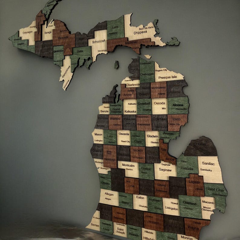 3D Wooden Michigan Map, , Wooden Map Shaped Michigan, Michigan Map Wall ...